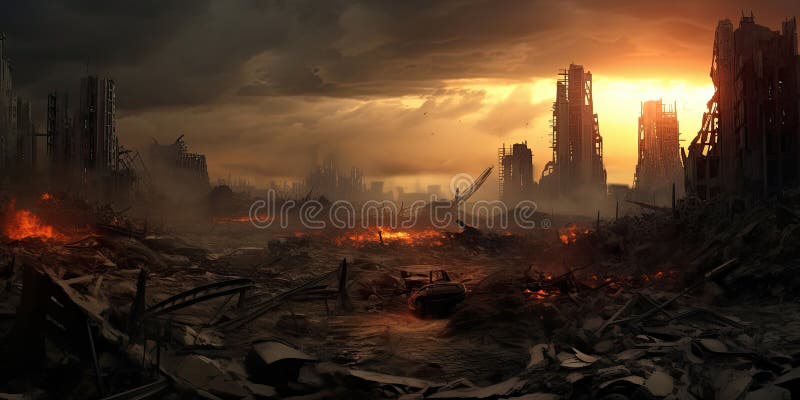 Apocalyptic Destruction Scene Stock Illustration - Illustration of ...
