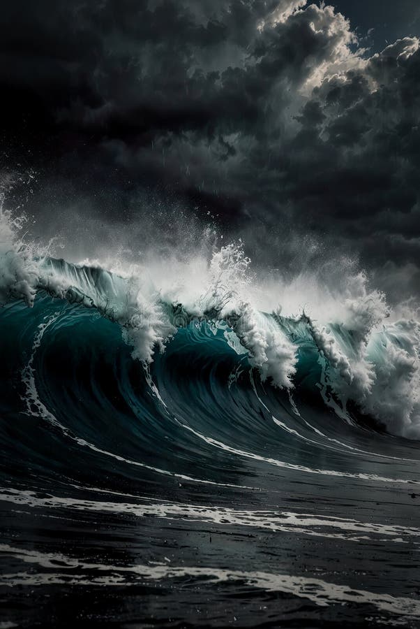 Apocalyptic, Dramatic Stormy Sea with Big Waves. AI Generated Stock ...