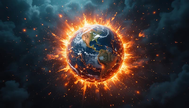 Apocalyptic Earth Burning and Exploding in Fiery Destruction Stock ...