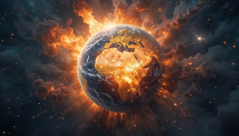 Apocalyptic Earth Destruction: Fiery Explosion and Cosmic Debris Stock ...