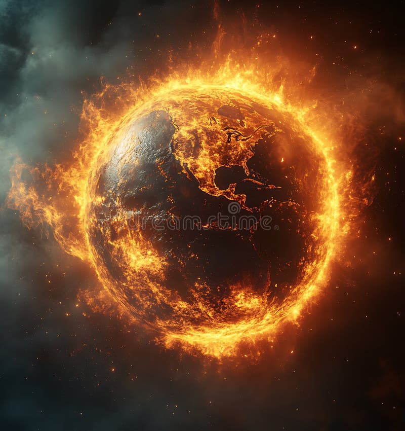 Apocalyptic Earth Explosion in Fiery Flames. Stock Illustration ...