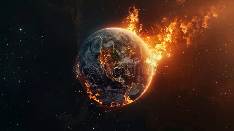 Apocalyptic Fire Engulfing Earth, Symbol of End Times, in 8K Resolution ...