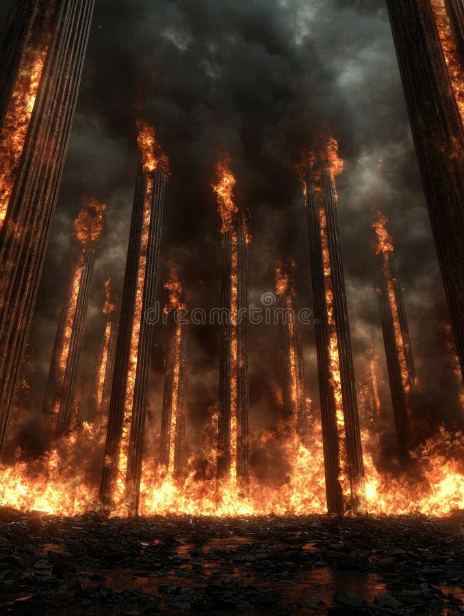 Apocalyptic Forest Fire Scene with Towering Flames Stock Illustration ...