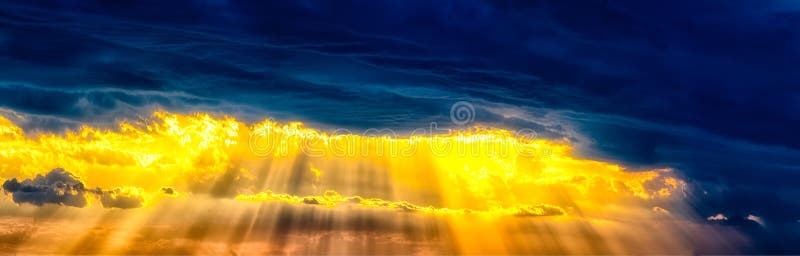 Apocalyptic God Rays through Dark Clouds, Panorama Format Stock Image ...