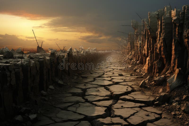 Apocalyptic Landscape with Cracked Earth and Barren Cliffs Stock Photo ...