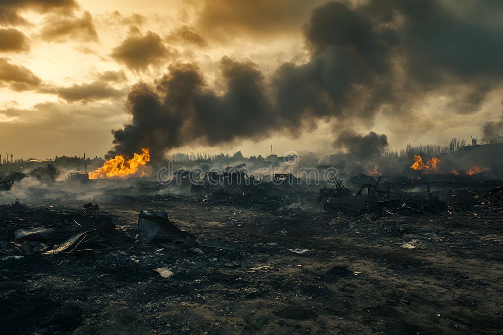 Apocalyptic Landscape: Devastation, Fire, and Destruction Stock ...