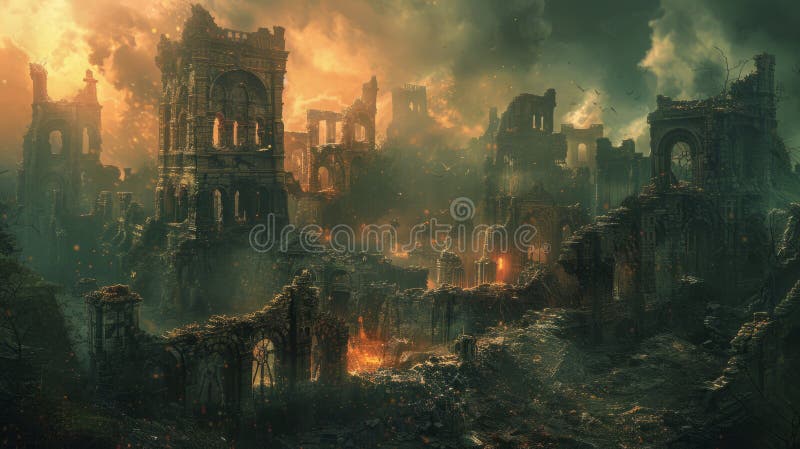 An Apocalyptic Landscape Showing the Ruins of a Once Grand City. the ...