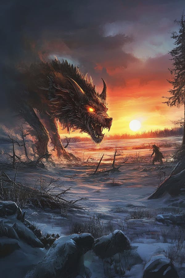 Apocalyptic Nordic Setting Where Fenrir Devours Sun Last Rays of Light ...