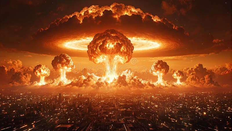 Apocalyptic Nuclear Explosions with Towering Mushroom Clouds Stock ...