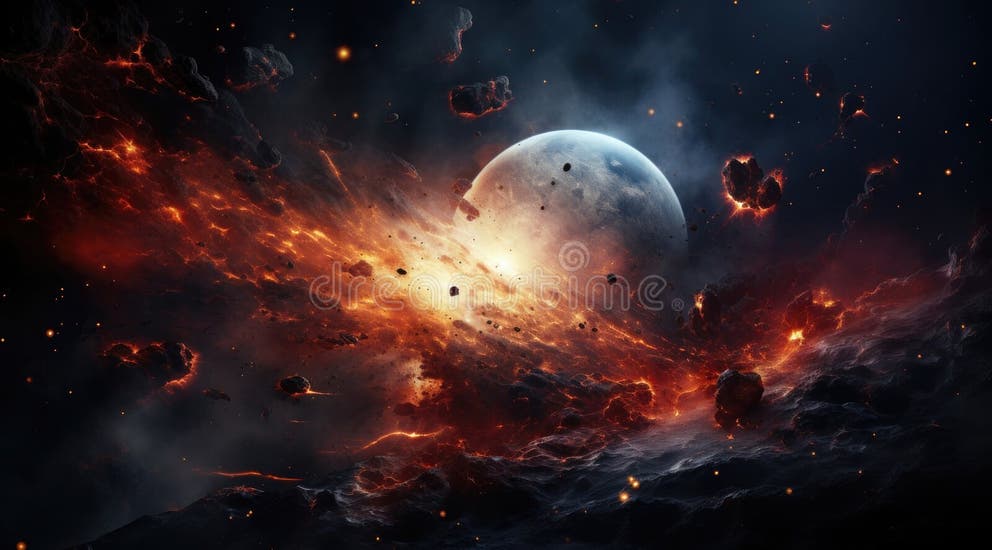 Apocalyptic Orbital Scene with Asteroids and Planets. Generative AI ...