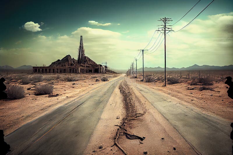 Apocalyptic Road in the Desert. Generative AI Stock Illustration ...