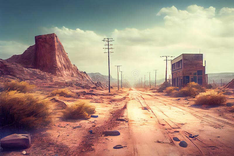 Apocalyptic Road in the Desert. Generative AI Stock Photo - Image of ...