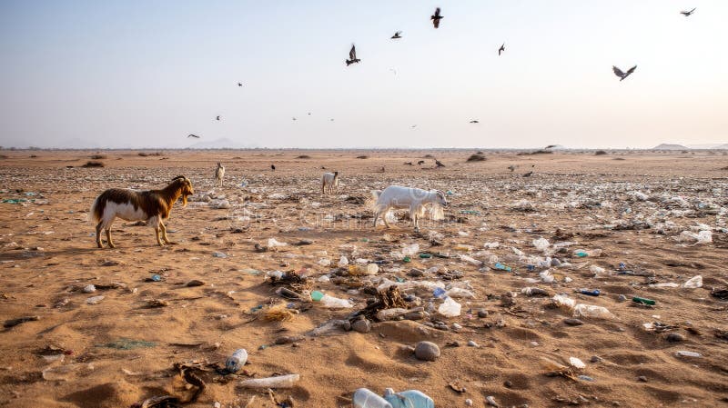 Apocalyptic Scene with Birds Flying Over a Dump and Animals. Ecological ...