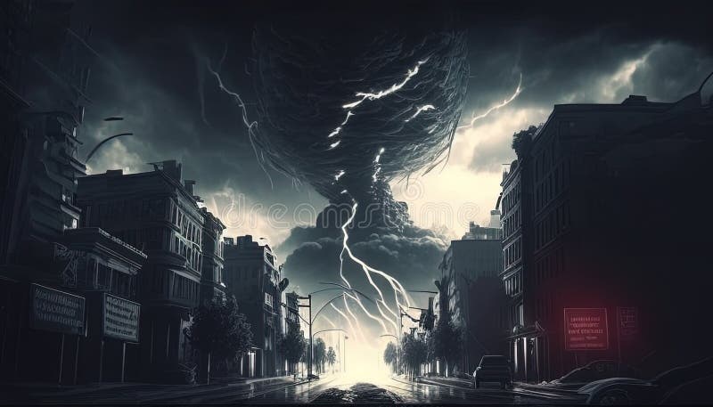 Apocalyptic Scene of City in Tornado S Path, Destructive Force at Its ...