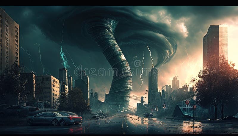 Apocalyptic Scene of City in Tornado S Path, Destructive Force at Its ...