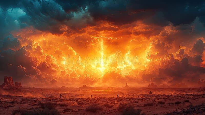 Apocalyptic Scene of Fire and Destruction with a Glowing Sun Stock ...