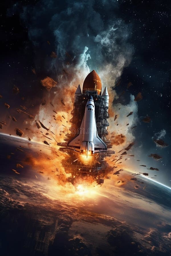 Apocalyptic Scene of International Space Shuttle Collision. Generative ...