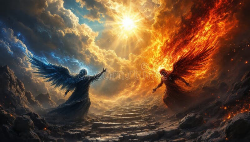Apocalyptic Scene of Judgment Day with Heaven and Hell Light Stock ...