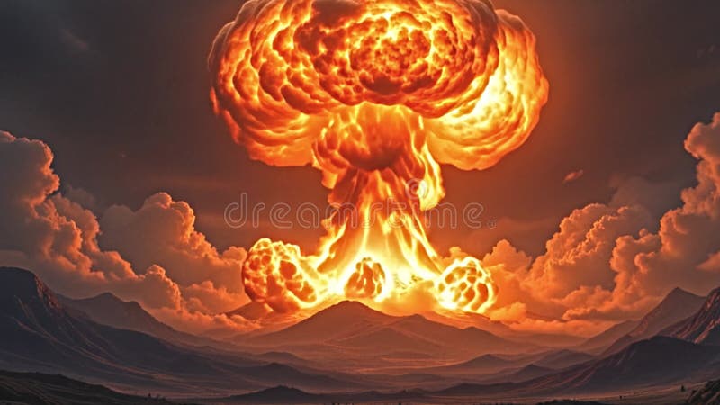 An Apocalyptic Scene of a Massive Nuclear Explosion, a Towering ...