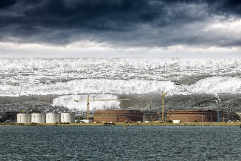 Apocalyptic scene tsunami stock image. Image of breaking - 74829983