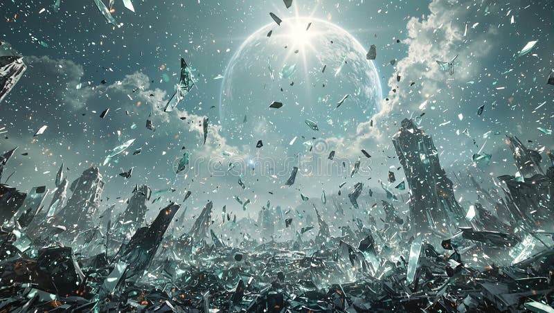 Apocalyptic Sky with Falling Glass Shards Creating a Shattered ...