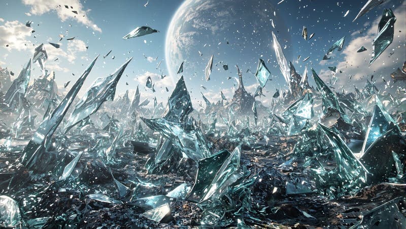 Apocalyptic Sky with Falling Glass Shards Creating a Shattered ...
