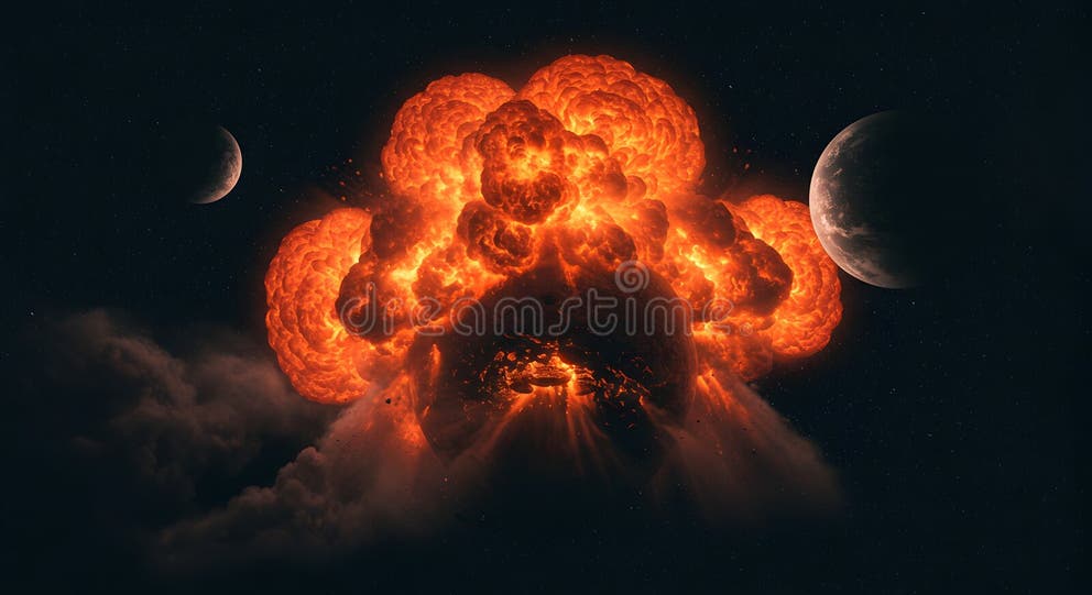 Apocalyptic Space Scene with Exploding Planet and Celestial Bodies ...