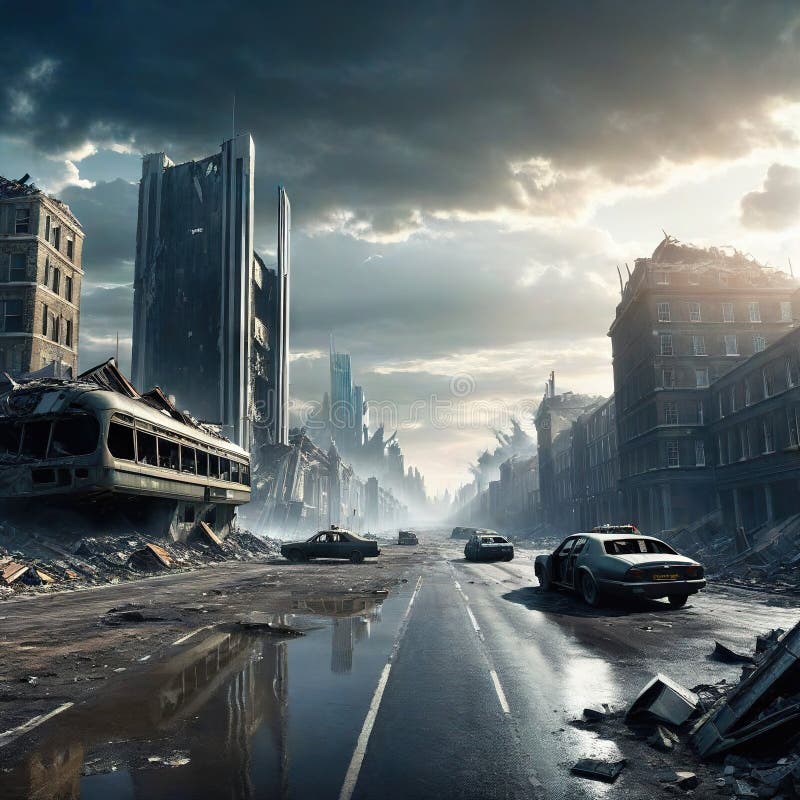 Destroyed Post-apocalyptic City after War and Earthquake Render 3d ...