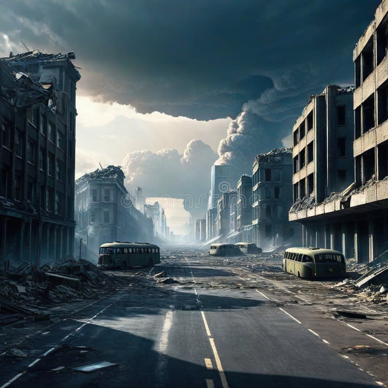 Apocalyptic View of Destroyed City Buildings, Post Apocalypse after ...