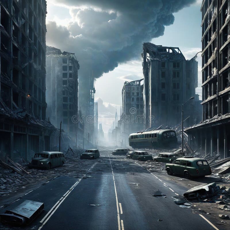 Destroyed Post-apocalyptic City after War and Earthquake Render 3d ...