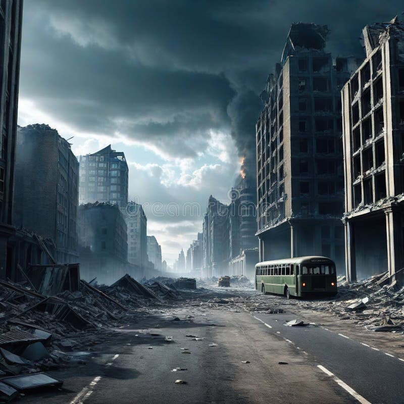 Destroyed Post-apocalyptic City after War and Earthquake Render 3d ...