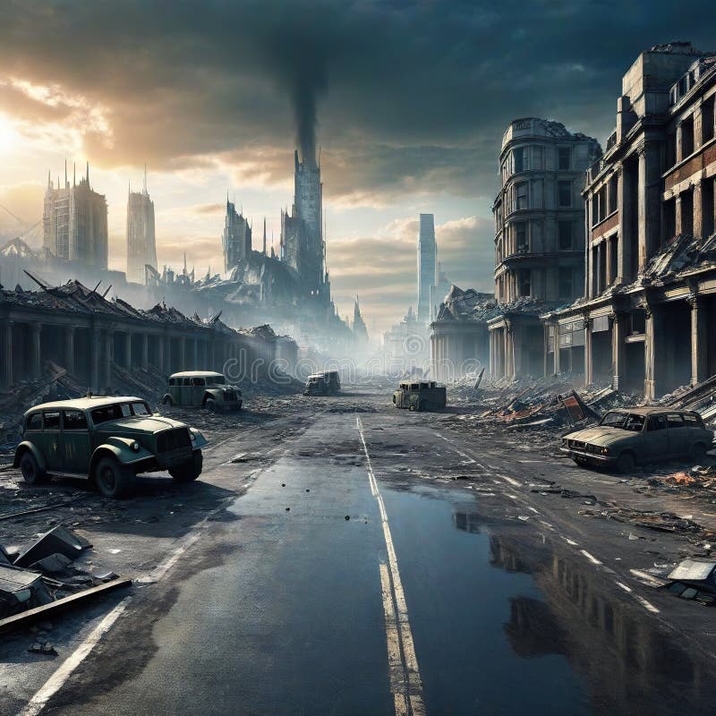 Apocalyptic View of Destroyed City Buildings, Post Apocalypse after ...