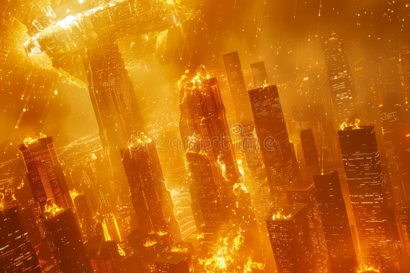 Apocalyptic Vision of a City Engulfed in Flames, Dramatic Fire ...