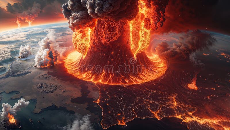 Apocalyptic Vision of Earth in Flames and Explosions Stock Illustration ...