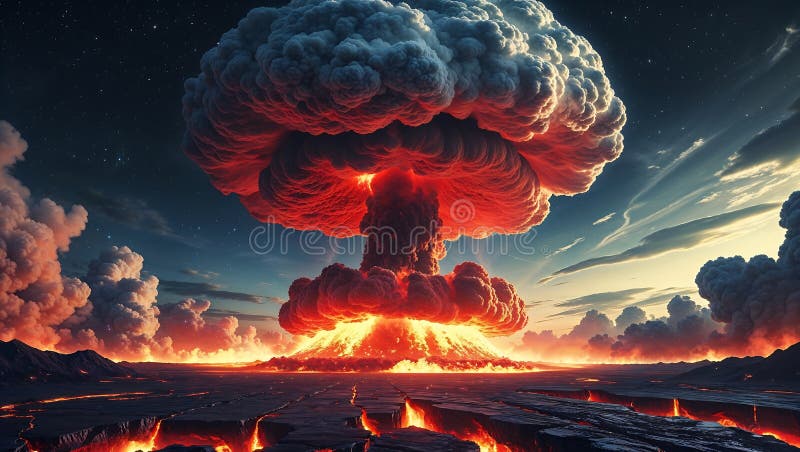 Apocalyptic Volcanic Eruption with Mushroom Cloud Stock Illustration ...