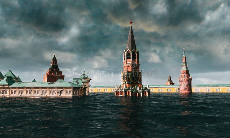 Apocalyptic Water View. Urban Flood, Russian Red Square. Storm Stock ...