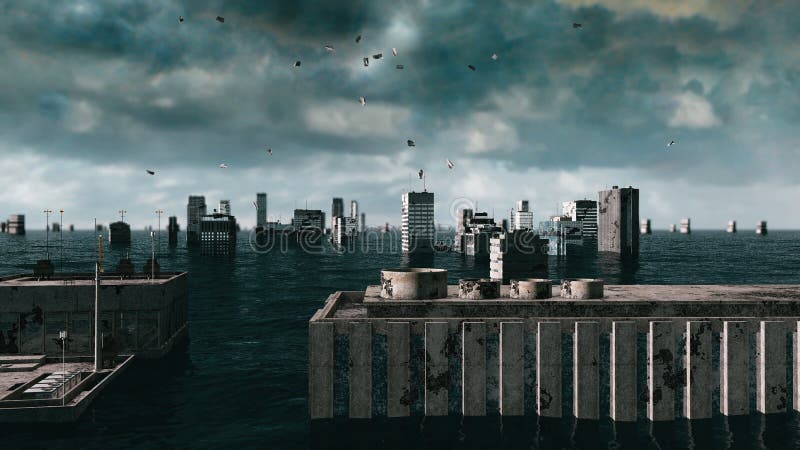 Apocalyptic Water View. Urban Flood. Storm Stock Photo - Image of house ...