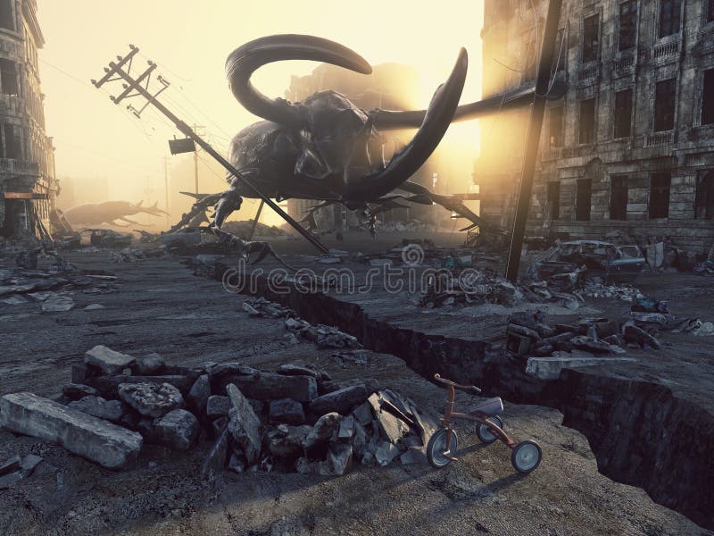 Apocalyptische Conceptenachtergrond Van Futuristische En Verlaten Stad ...