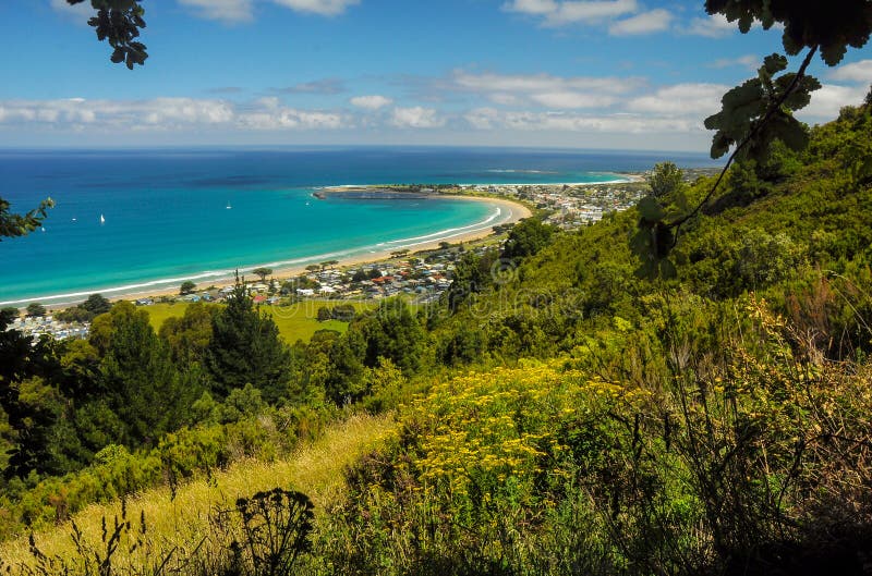 Apollo Bay stock image. Image of trees, deck, road, blue - 75596367