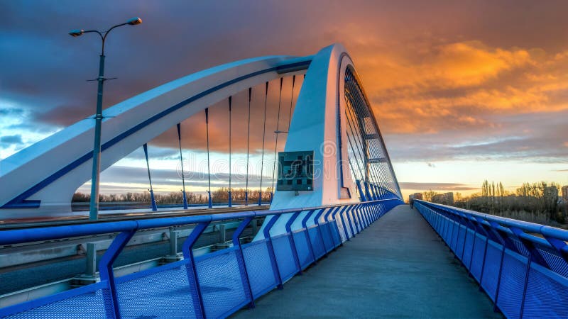 Apollo Bridge in Bratislava, Slovakia with Nice Sunset Stock Photo ...