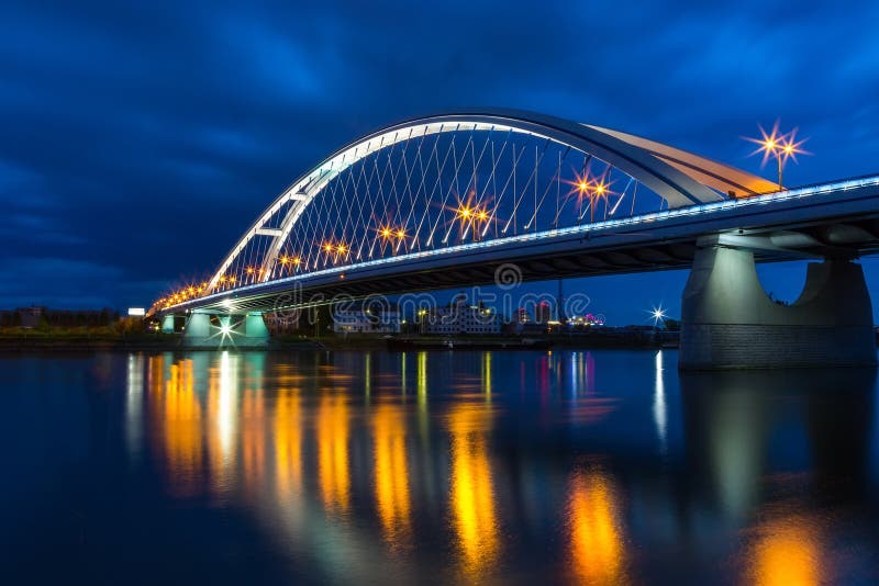 Apollo Bridge in the Evening in Bratislava Stock Photo - Image of dark ...