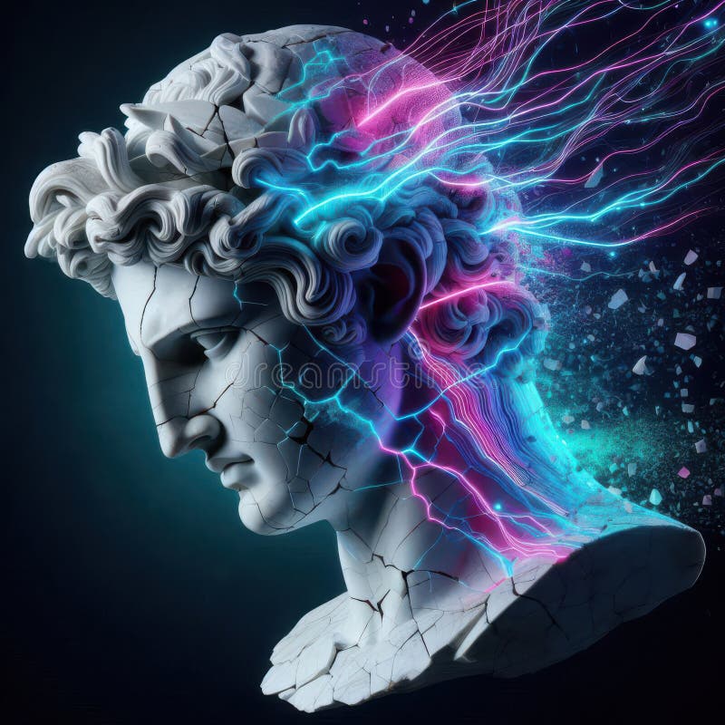 Apollo Head with Cracks of Digital Light Stock Illustration ...