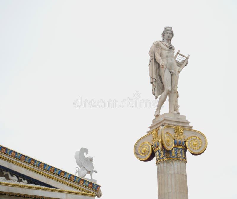 Apollo Marble Statue and Small Sphinx Isolated on Sky Background Stock ...