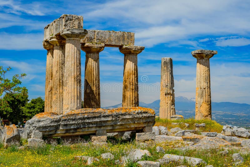 Apollo Temple in Ancient Corinth Stock Image - Image of temple, ruins ...