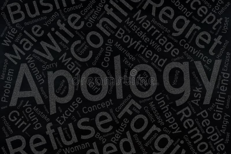 Apology ,Word Cloud Art on Blackboard Stock Image - Image of regret ...