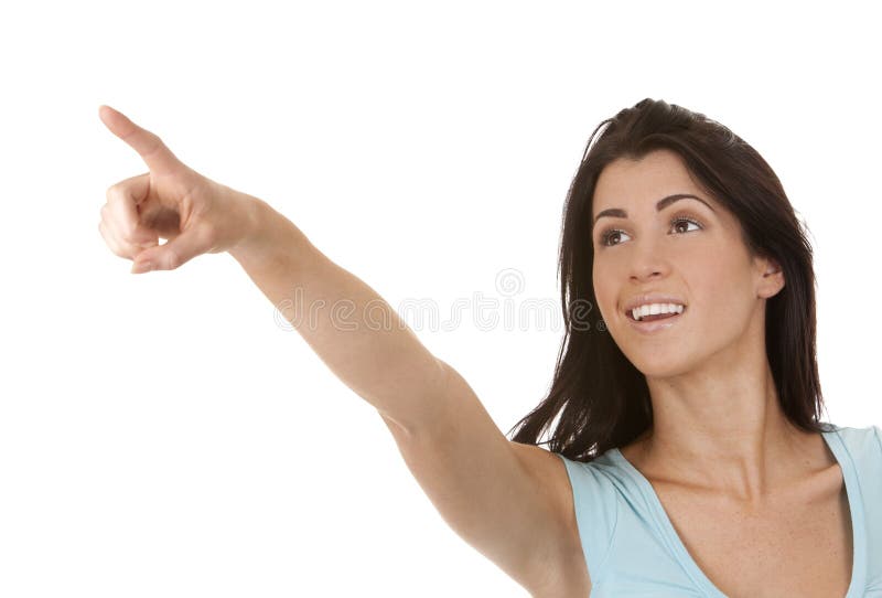 Apontar da mulher imagem de stock. Imagem de sinal, retrato - 27793143