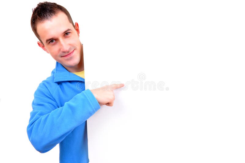 Jovem a apontar imagem de stock. Imagem de dedo, caucasiano - 18051445
