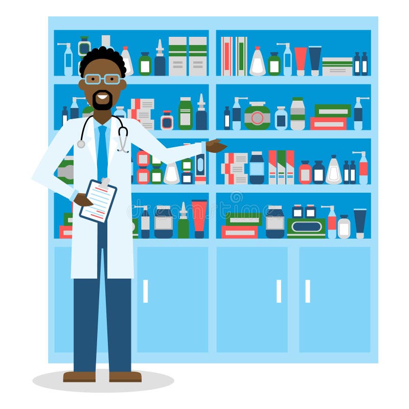 Apotheker in der Drogerie vektor abbildung. Illustration von ...