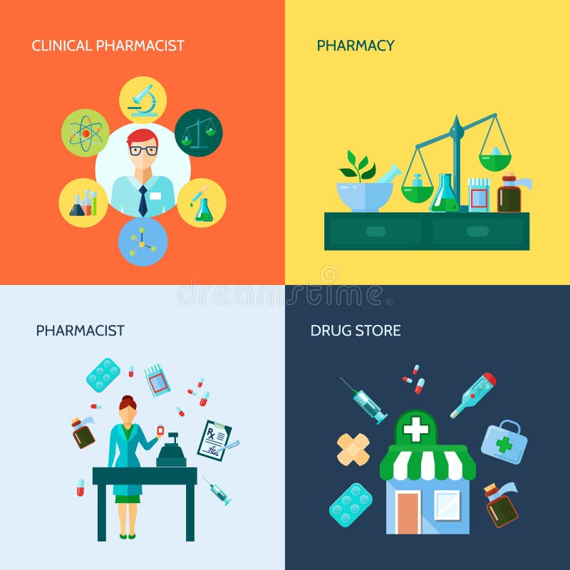 Apotheker Flat Icon Set vektor abbildung. Illustration von medizin ...