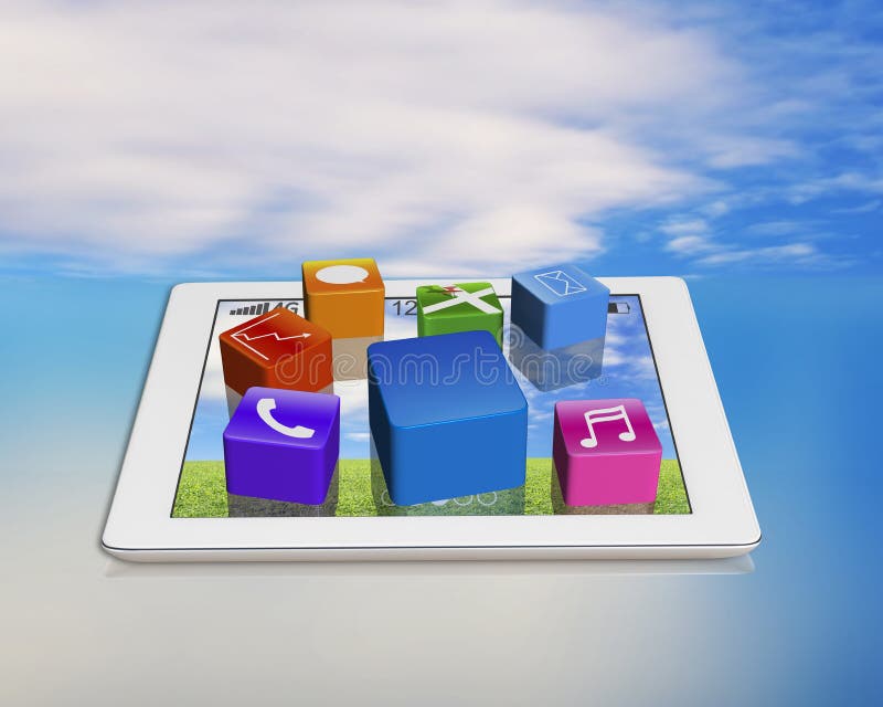 App Blocks on Smart Tablet with Cloud Stock Illustration - Illustration ...